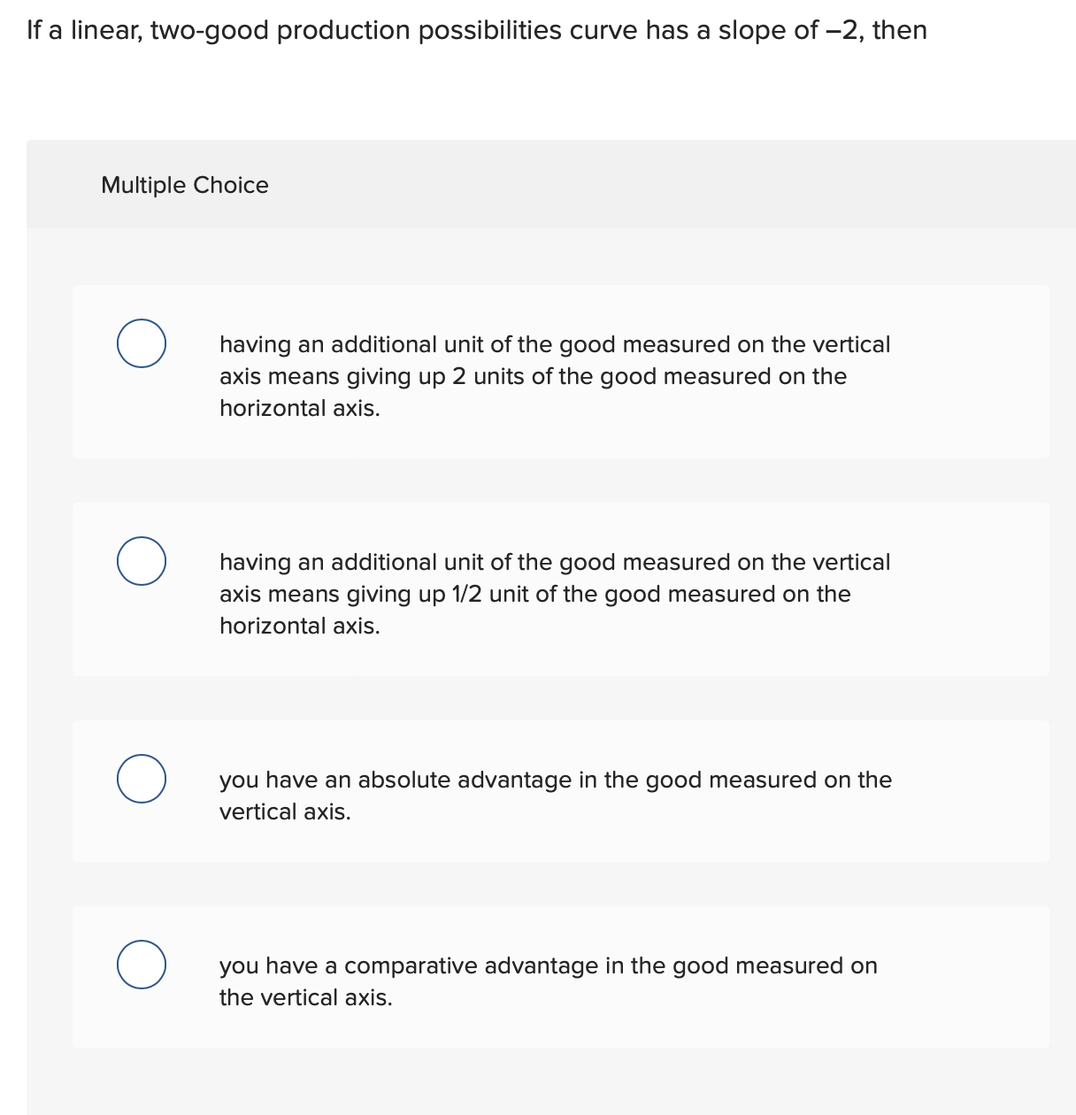 Solved If a linear, two-good production possibilities curve | Chegg.com