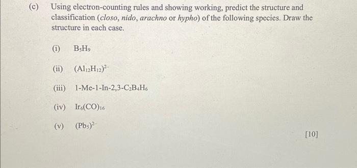 (c) Using electron-counting rules and showing | Chegg.com