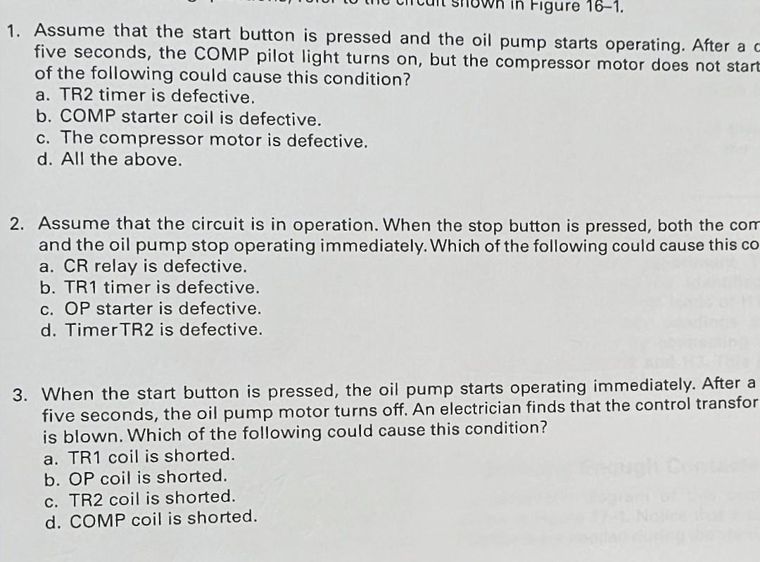 Solved When the start button is pressed, the oil pump motor | Chegg.com