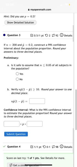 Solved Hint: Did you use p=0.5? If n=200 and p^=0.2, | Chegg.com