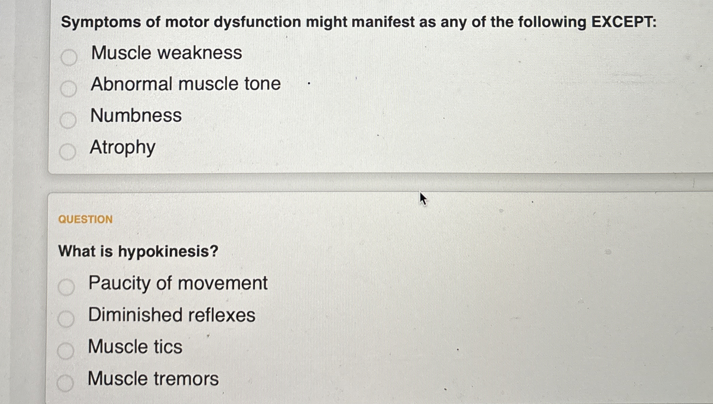 Solved Symptoms of motor dysfunction might manifest as any | Chegg.com