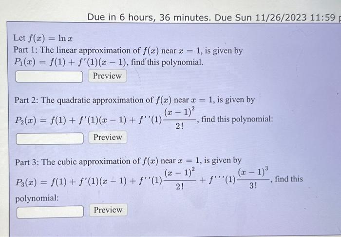 Solved Let f(x)=lnx Part 1: The linear approximation of f(x) | Chegg.com