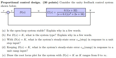 Solved Proportional control design. (30 points) Consider the | Chegg.com