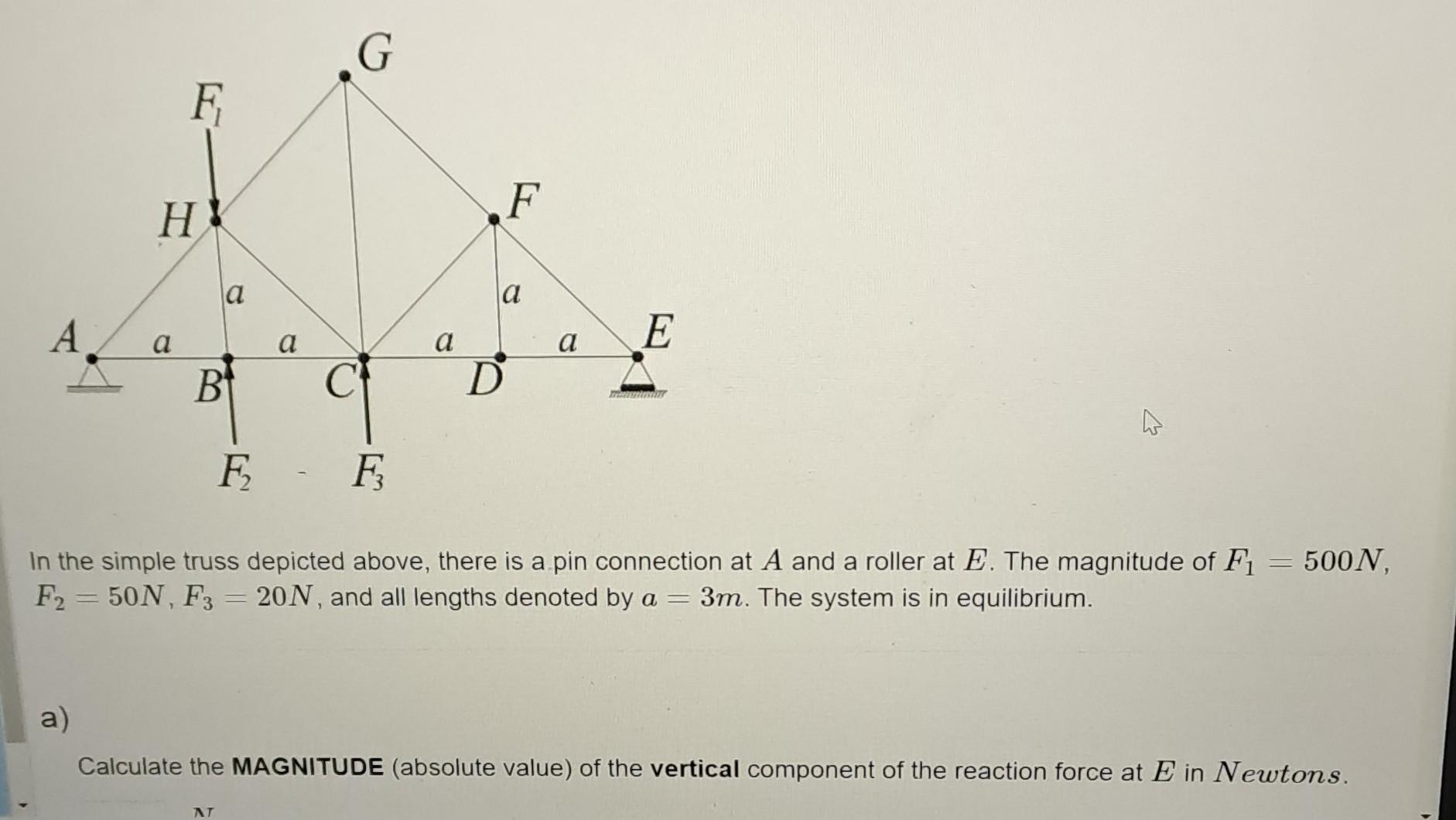 Solved In the simple truss depicted above, there is a pin | Chegg.com