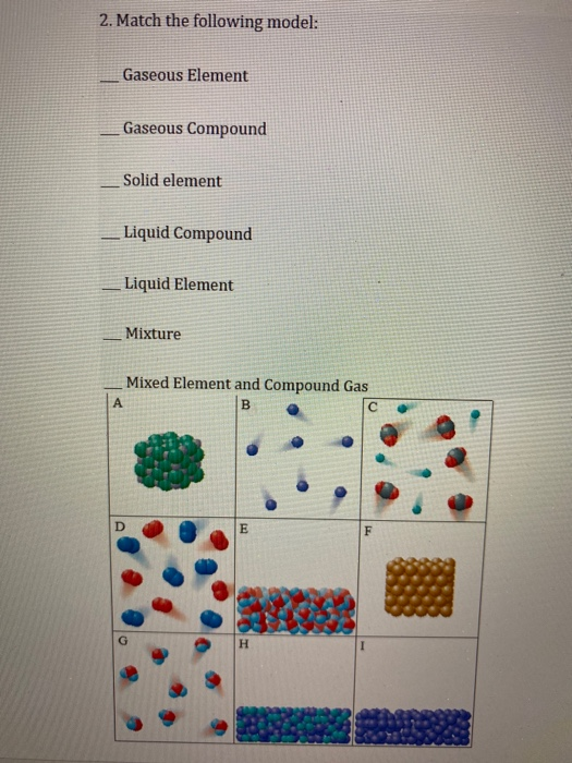 Solved 2. Match the following model: Gaseous Element Gaseous | Chegg.com