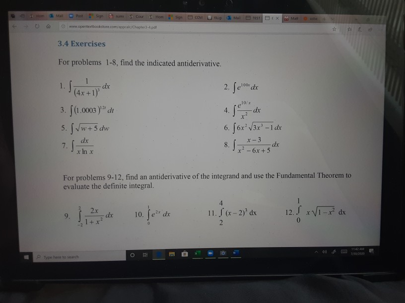 Solved For problems 1-8, find the indicated antiderivative. | Chegg.com