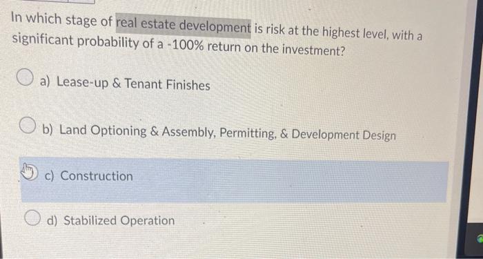 Solved n which stage of real estate development is risk at | Chegg.com