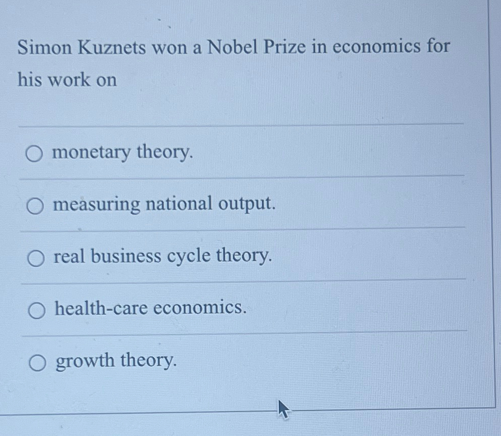 Solved Simon Kuznets won a Nobel Prize in economics for his | Chegg.com