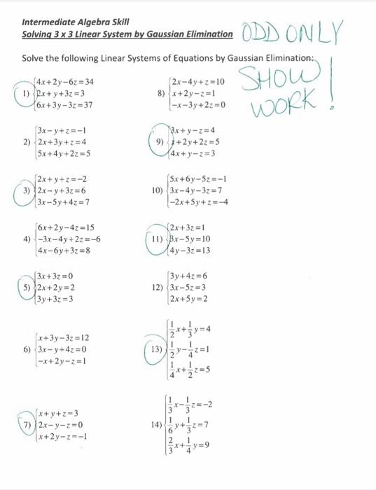 Solved Intermediate Algebra Skill Solving 3 x 3 Linear | Chegg.com