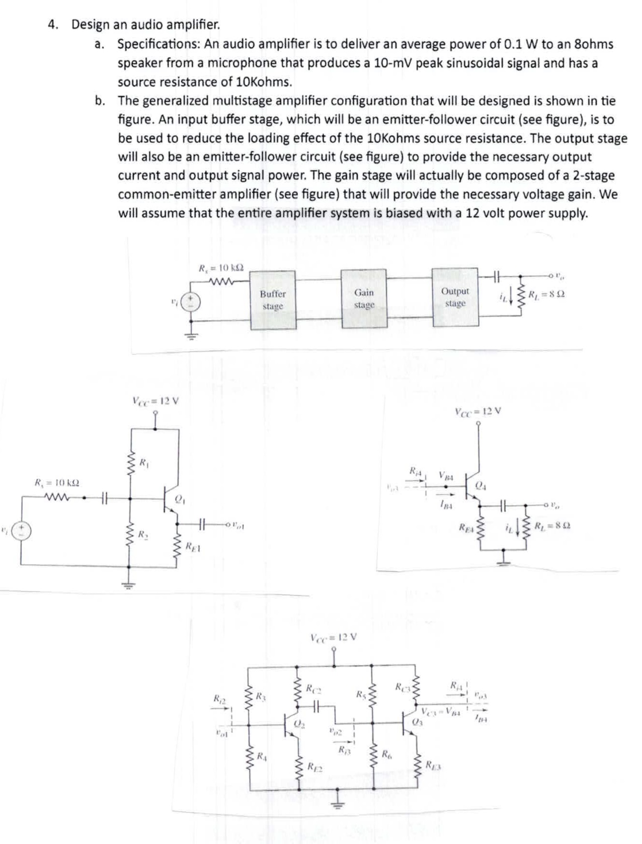 Solved Design an audio amplifier.a. ﻿Specifications: An | Chegg.com