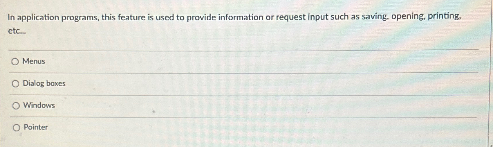 Solved In application programs, this feature is used to | Chegg.com