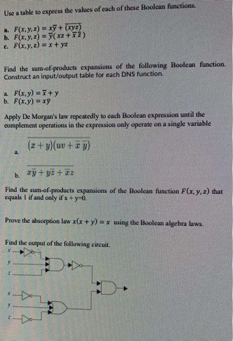 Use a table to express the values ef each of these | Chegg.com