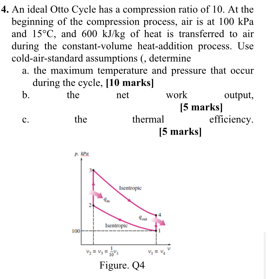 Solved An ideal Otto Cycle has a compression ratio of 10. | Chegg.com