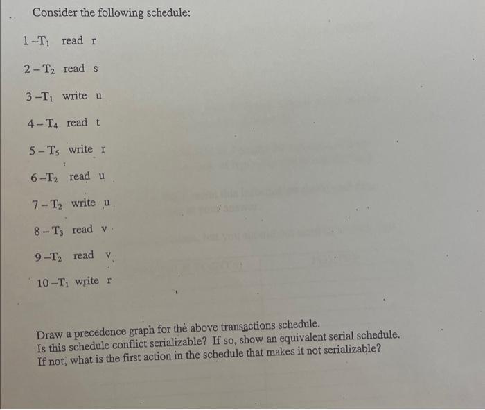 Solved Draw a precedence graph for the above transactions | Chegg.com