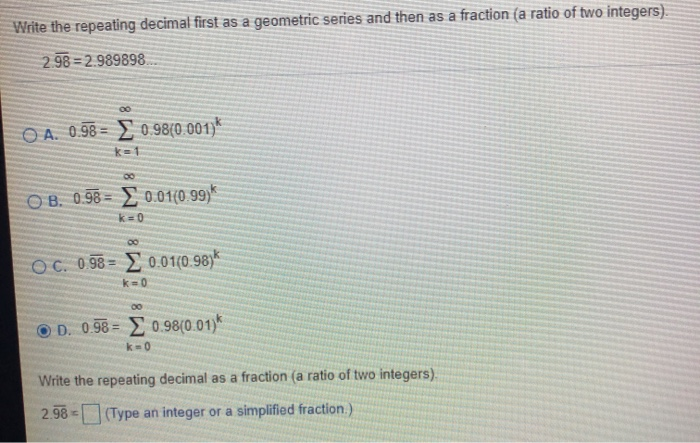 Solved Write the repeating decimal first as a geometric | Chegg.com