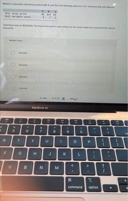 Solved Madison Corporation els three products M N and Oy in | Chegg.com