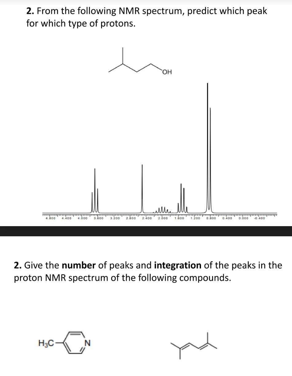 Solved 2. From the following NMR spectrum, predict which | Chegg.com