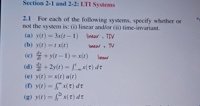 Solved Section 2-1 ﻿and 2-2: LTI Systems2.1 ﻿For each of the | Chegg.com