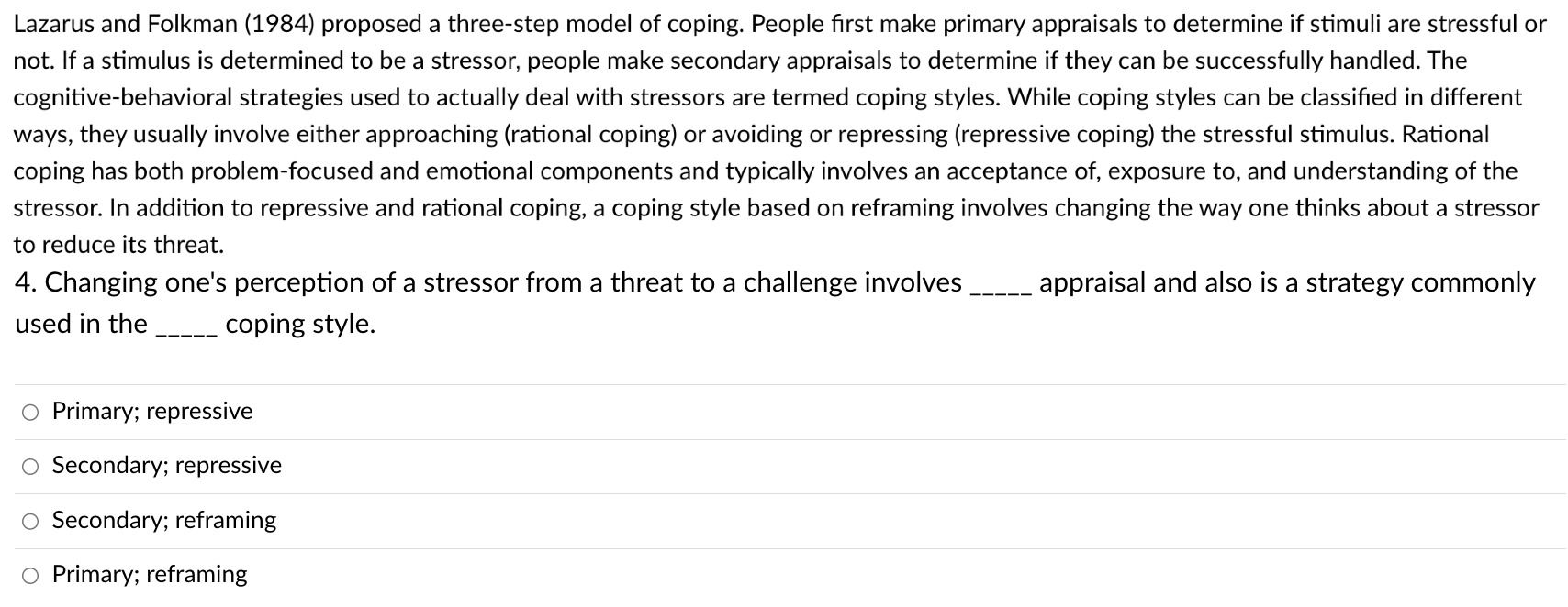 Solved Lazarus and Folkman (1984) ﻿proposed a three-step | Chegg.com