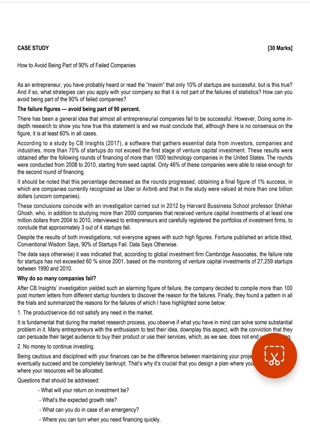 How to Avoid Being Part of 90% of Failed Companies As | Chegg.com