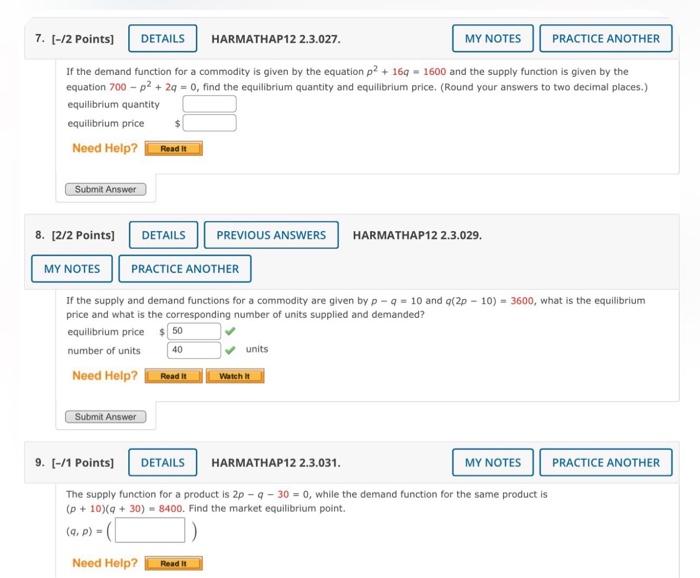 Solved If the demand function for a commodity is given by | Chegg.com
