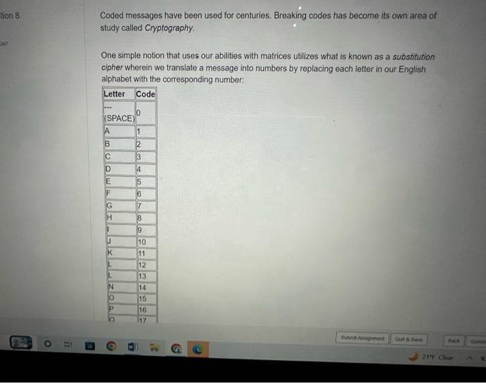 Solved Coded messages have been used for centuries. Breaking | Chegg.com