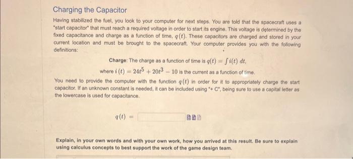 Solved Charging the Capacitor Having stabilized the fuel, | Chegg.com