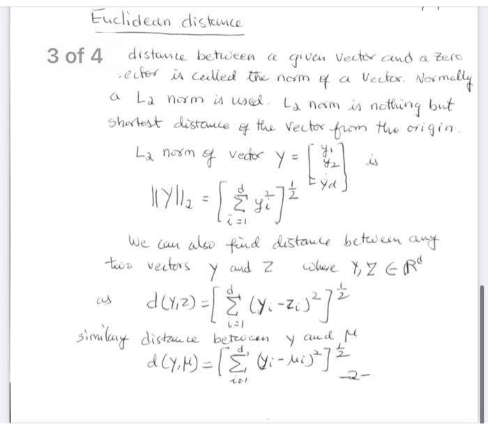 Solved Euclidean distance 3 of 4 distance between a given | Chegg.com