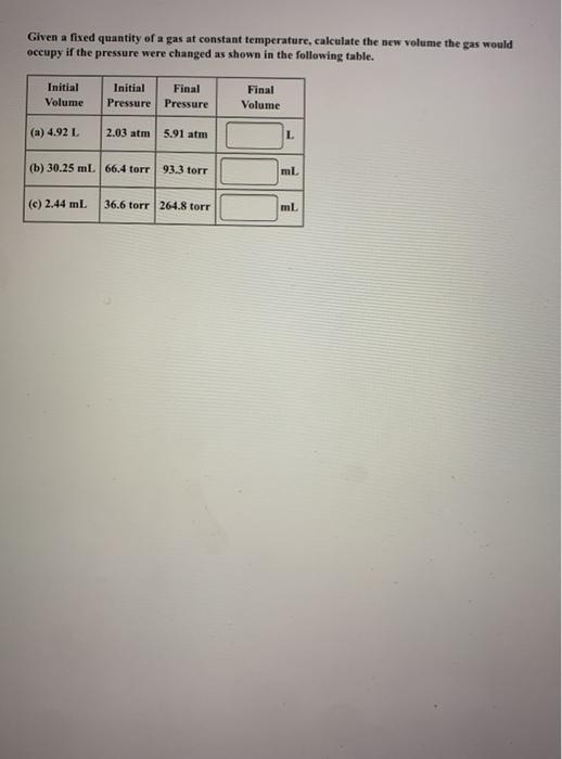 Solved Given a fixed quantity of a gas at constant | Chegg.com