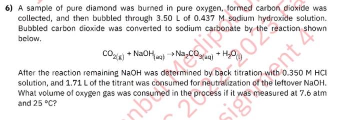 Solved A sample of pure diamond was burned in pure oxygen, | Chegg.com