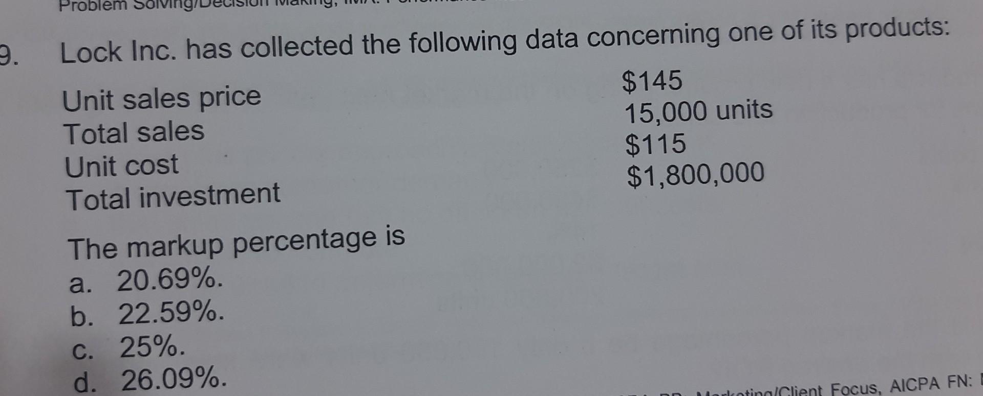 Solved Lock Inc. has collected the following data concerning | Chegg.com
