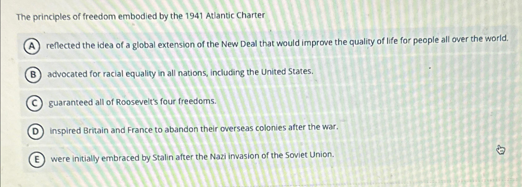 Solved The principles of freedom embodied by the 1941 | Chegg.com