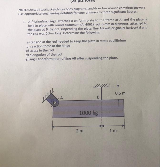Solved 25 Pts NOTE Show All Work Sketch Free Body Chegg