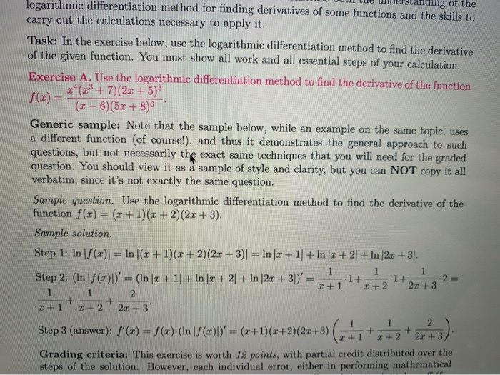Solved logarithmic differentiation method for finding | Chegg.com