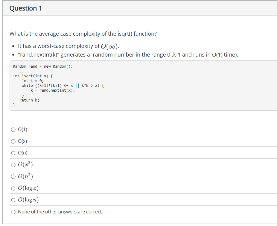 Solved Question 1 ﻿What is the average case complexity of | Chegg.com