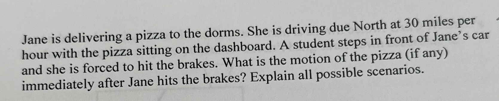 Solved Jane is delivering a pizza to the dorms. She is | Chegg.com