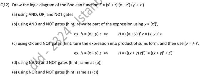 Solved 12) Draw the logic diagram of the Boolean function | Chegg.com