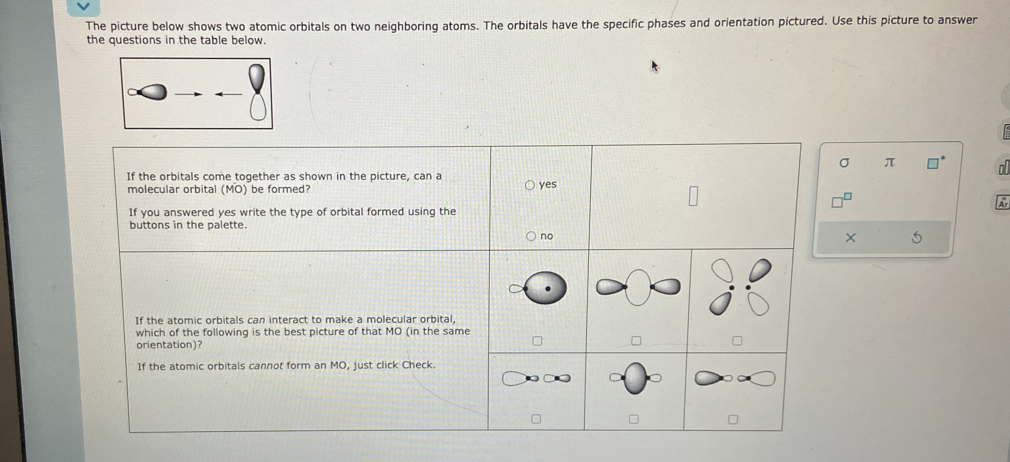 Solved The picture below shows two atomic orbitals on two | Chegg.com