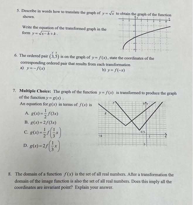Solved 5. Describe in words how to translate the graph of | Chegg.com