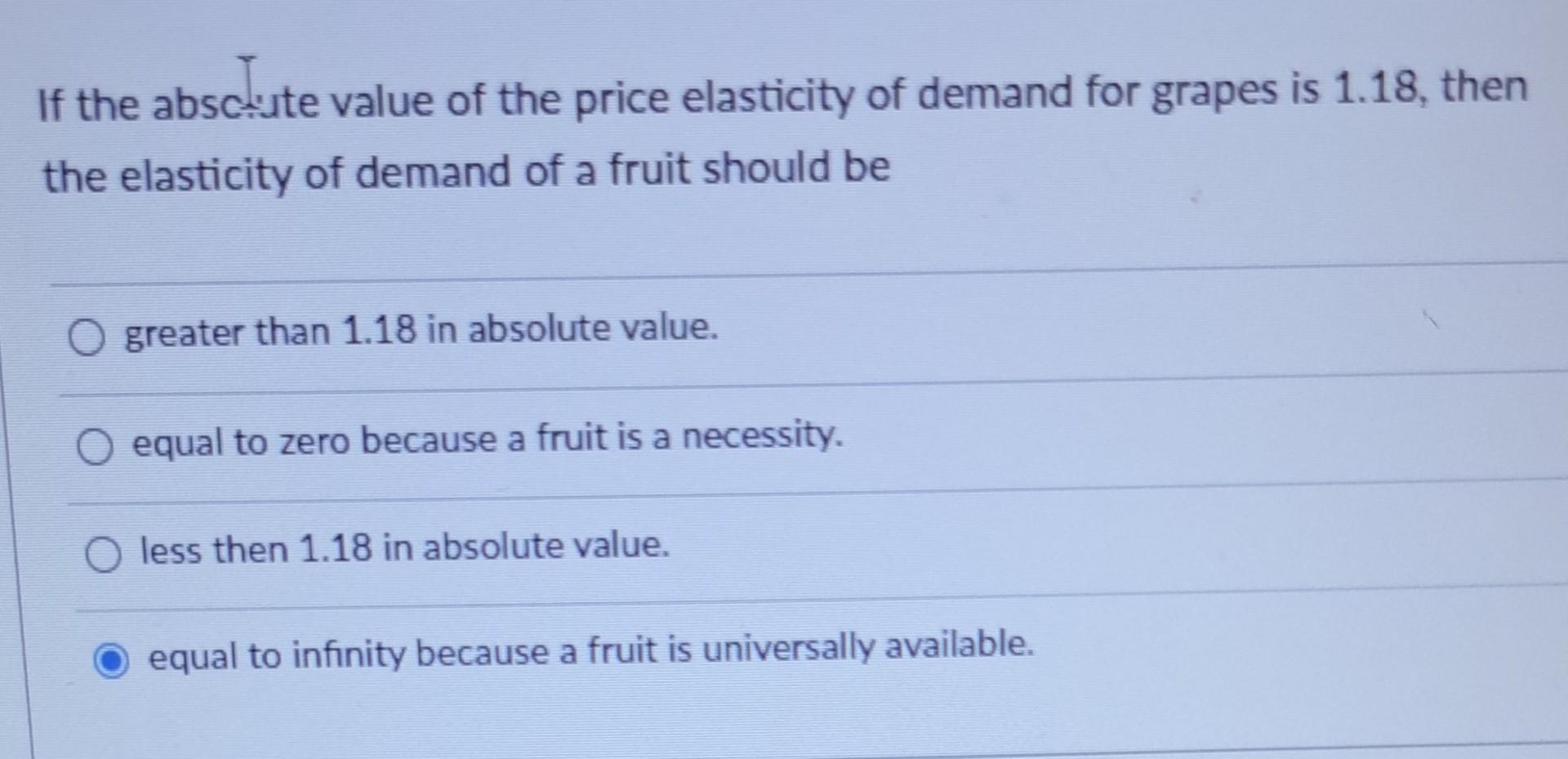 Solved If the absciute value of the price elasticity of | Chegg.com