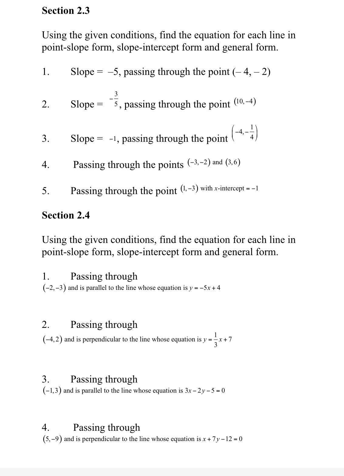 Solved Section 2.3Using the given conditions, find the | Chegg.com