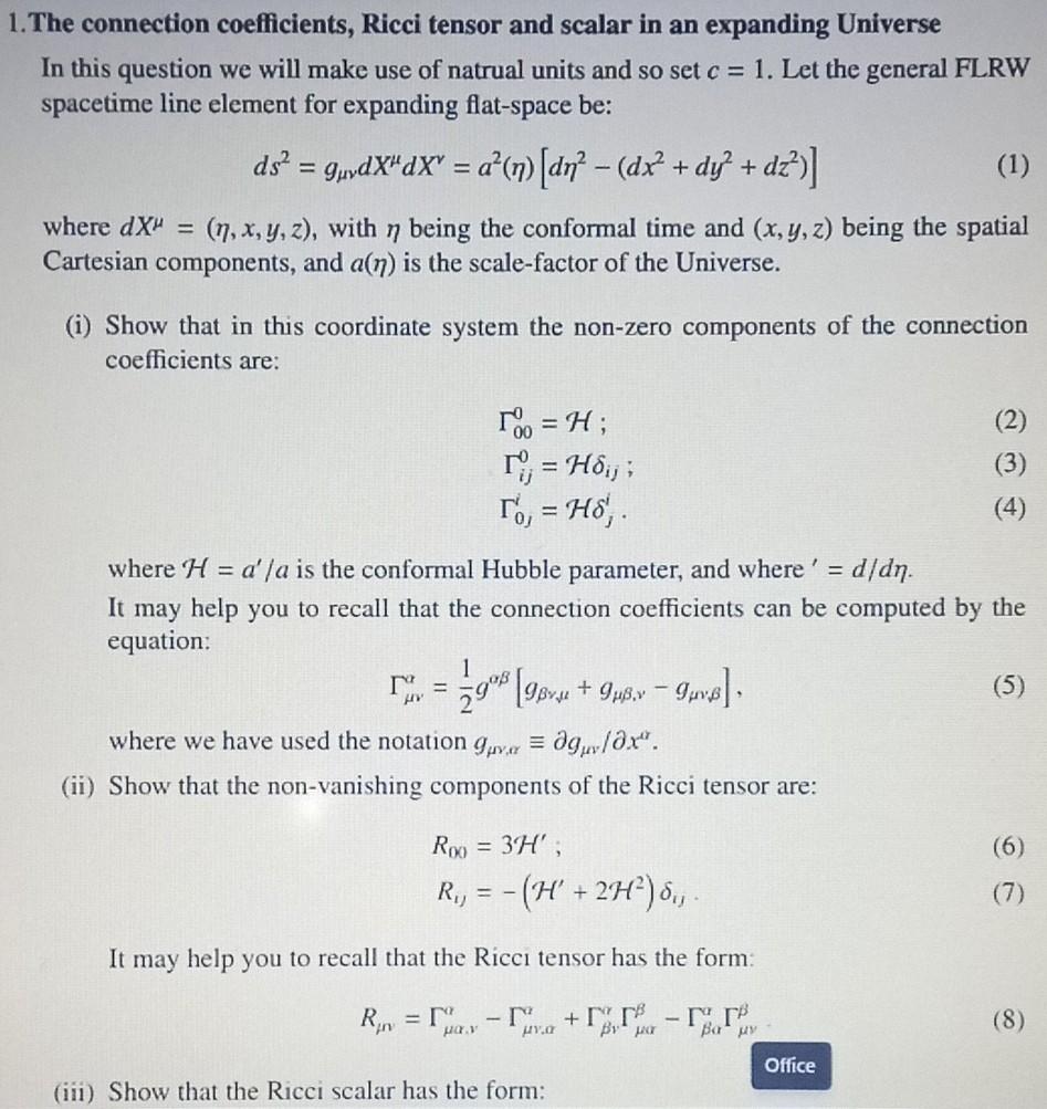 Solved The Connection Coefficients Ricci Tensor And Scalar