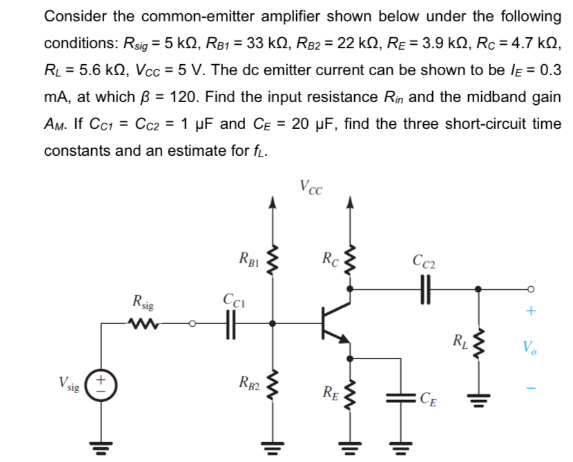 Solved Consider the common-emitter amplifier shown below | Chegg.com