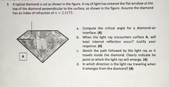 Solved 3. A typical diamond is cut as shown in the figure. A | Chegg.com