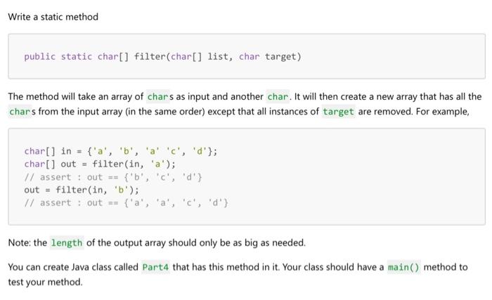 Solved Write a static method public static char[] | Chegg.com
