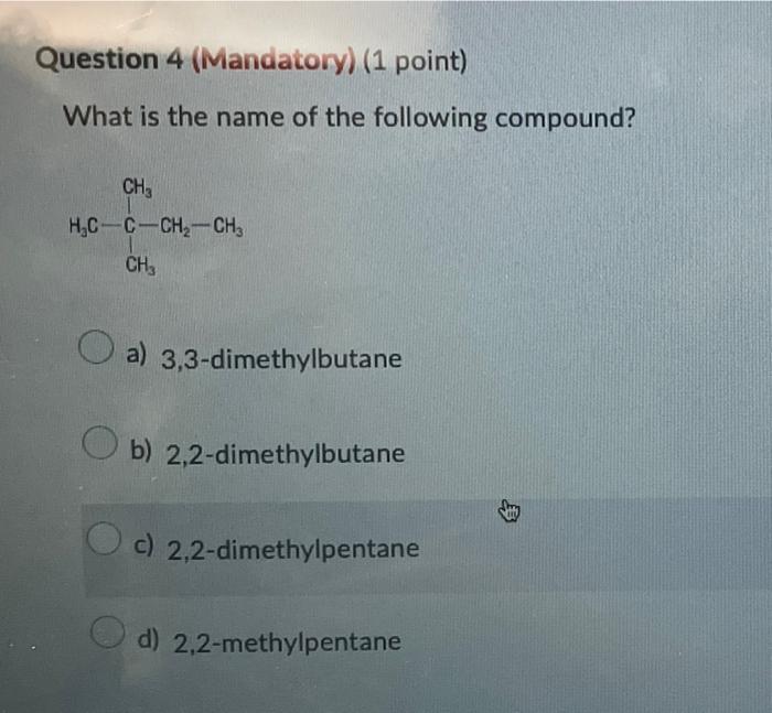 Solved Question 1 (Mandatory) (1 point) The formula CnH2n+2 | Chegg.com
