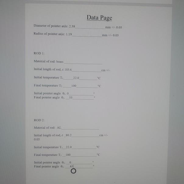 Solved CALCULATIONS While the rod is expanding, the pointer | Chegg.com