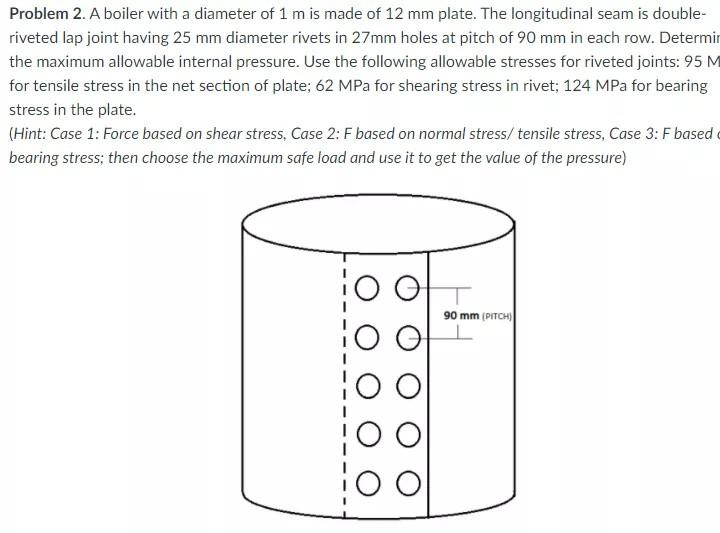 Solved Problem 2. A boiler with a diameter of 1 m is made of | Chegg.com