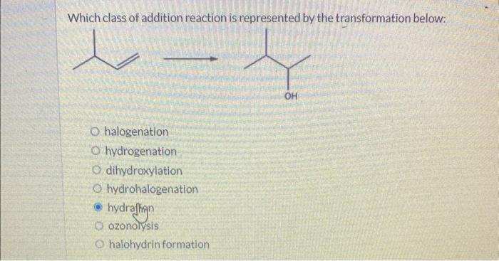 Solved Which class of addition reaction is represented by | Chegg.com