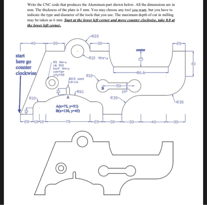 Solved Write the CNC code that produces the Aluminum part | Chegg.com